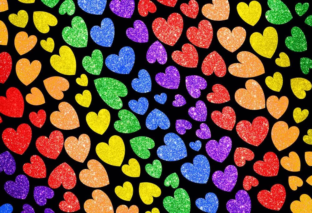 Amazon.com : Rainbow Heart Backdrop Glitter Birthday Background ...