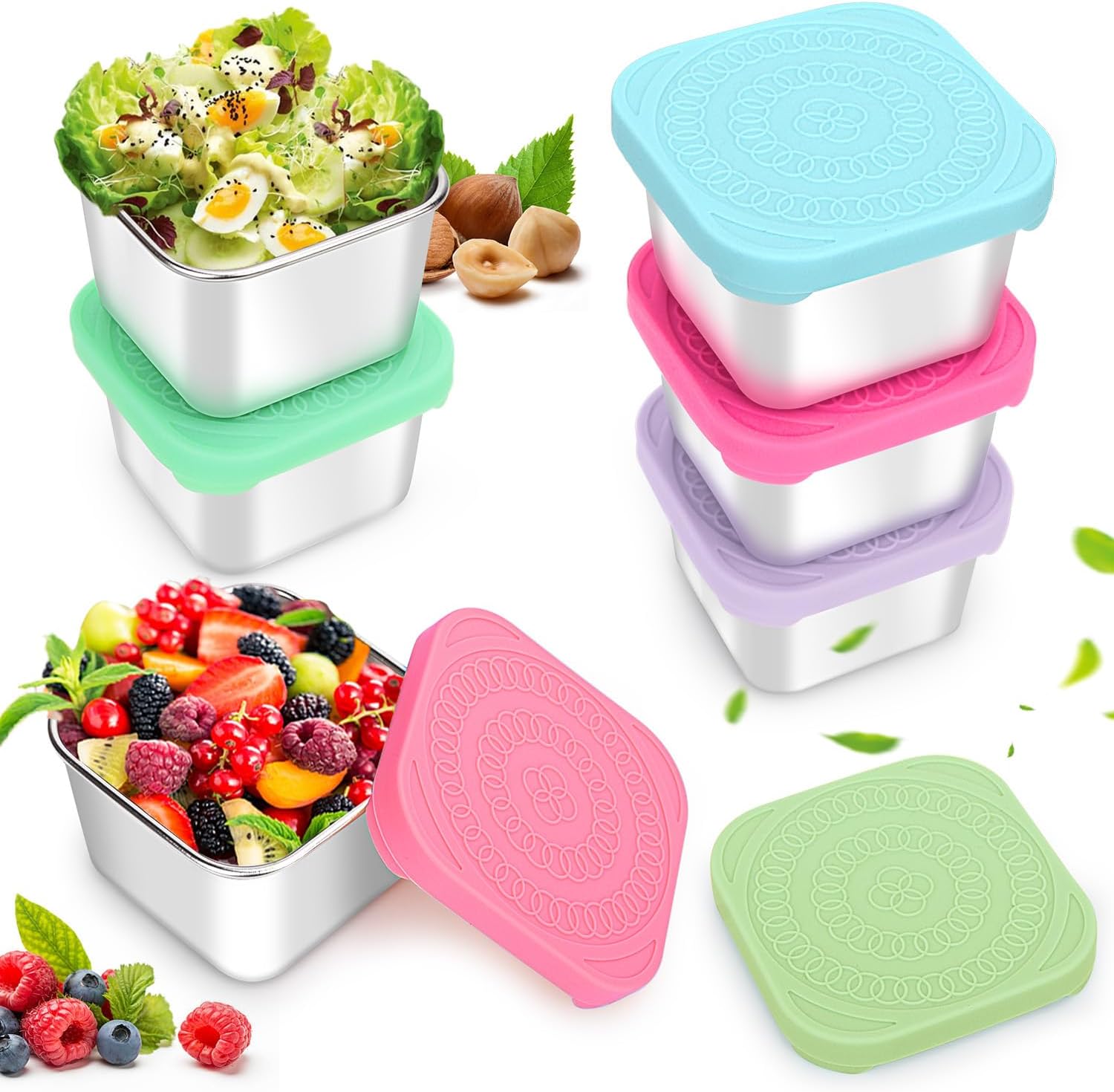 Amazon.com: 6PACK 6OZ Stainless Steel Snack Containers, Leak Proof 304 ...