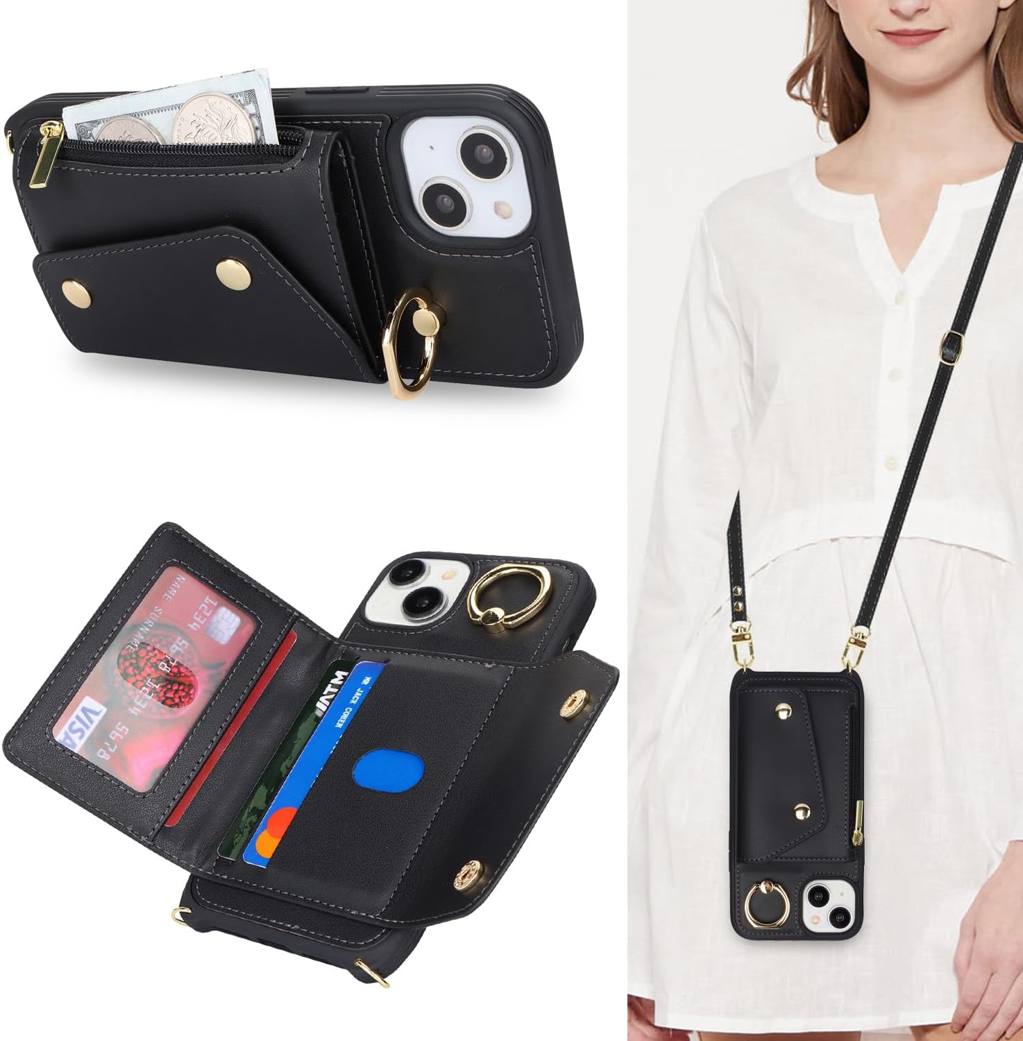 Amazon.com: Lipvina for iPhone 14 Case with Card Holder and Strap ...