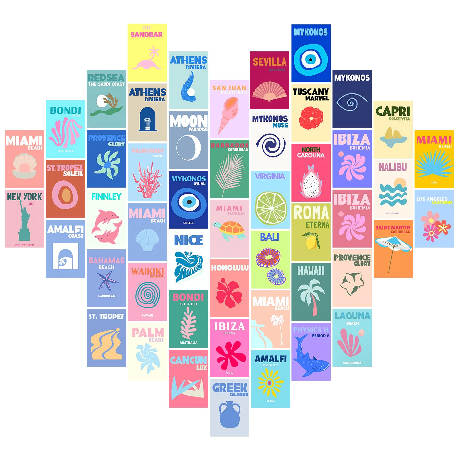 Amazon.com: Beach Preppy Room Decor Aesthetic Wall Collage of 50pcs ...