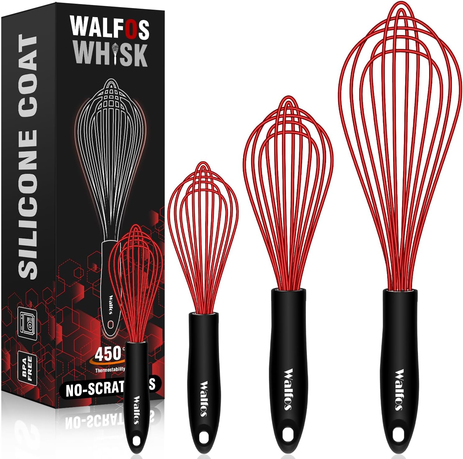 Amazon.com: Walfos Silicone Whisk Non Scratch Coated Whisk- Heat ...
