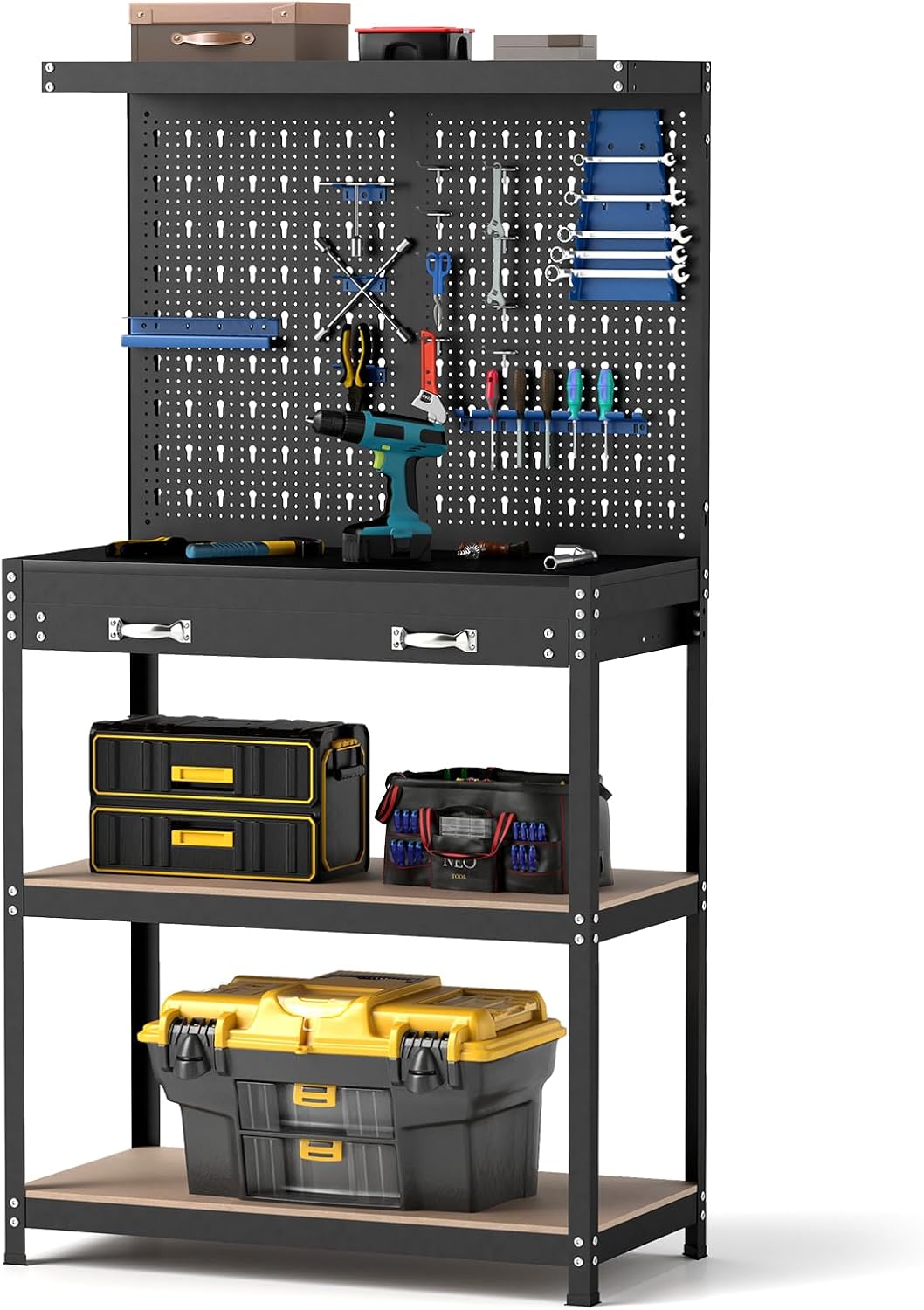 Goplus Workbench, Work Table with Drawer, Pegboard, Hanging Accessories ...