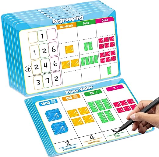 Amazon.com: PraxiKidy 12 Pack Place Value Dry Erase Flash Cards Chart ...