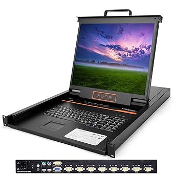 Amazon.com: 8 Port Rack Mount KVM Console w/19" Rackmount Monitor, 1U ...
