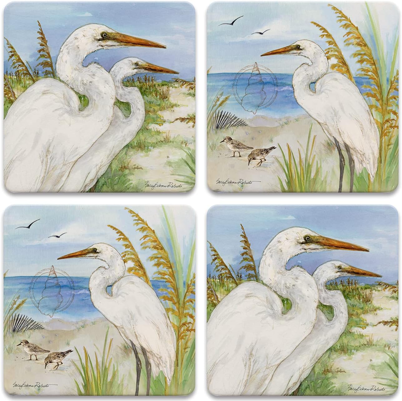 Amazon.com | CoasterStone Egrets Absorbent Set of Four Drink Coasters ...