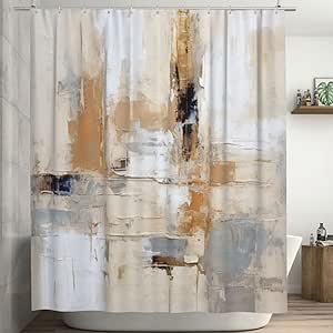 Amazon.com: TIYAANDSY Oil Painting Abstract Shower Curtain for Bathroom, Brown Black Grey White ...