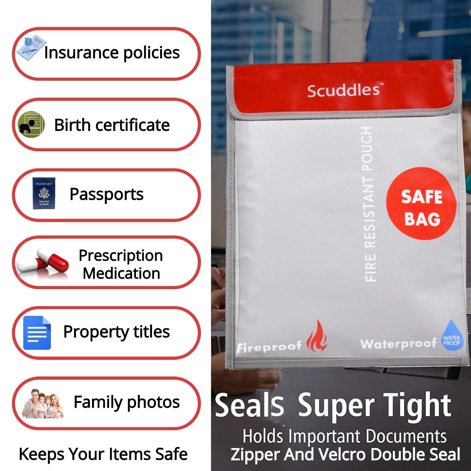 Snapklik.com : Fireproof Document Bag - 15"X11" Fireproof Safe Bag, 7 ...