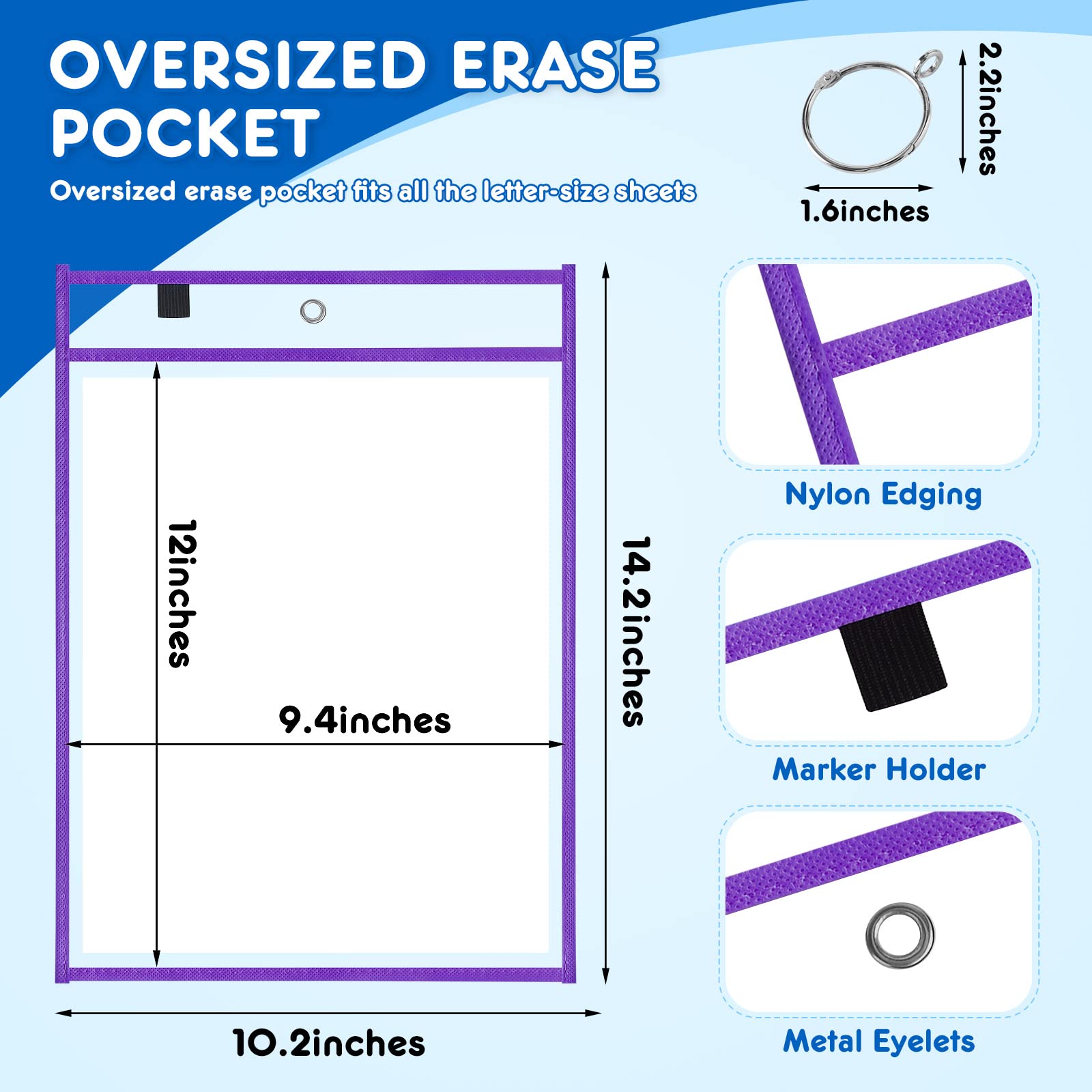 Snapklik.com : Oversized Reusable Dry Erase Pocket,30 Packs Plastic Sleeves