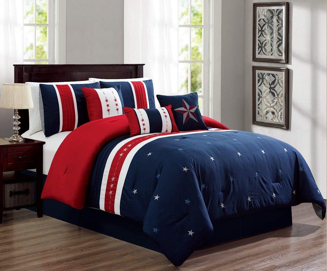 Amazon.com: OHIO TEXTILES Embroidered Red, White and Blue Comforter Set ...