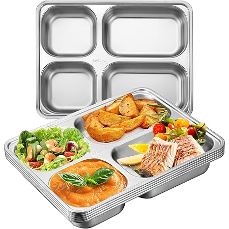 Amazon.com | Tebery 3 Pack Stainless Steel Rectangular Divided Plates ...