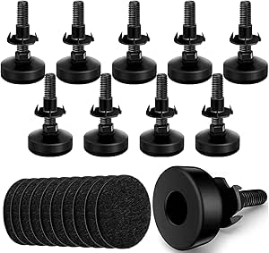 Paidiem 10 Set Adjustable Furniture Leveling Feet, 3/8” Black Thread ...