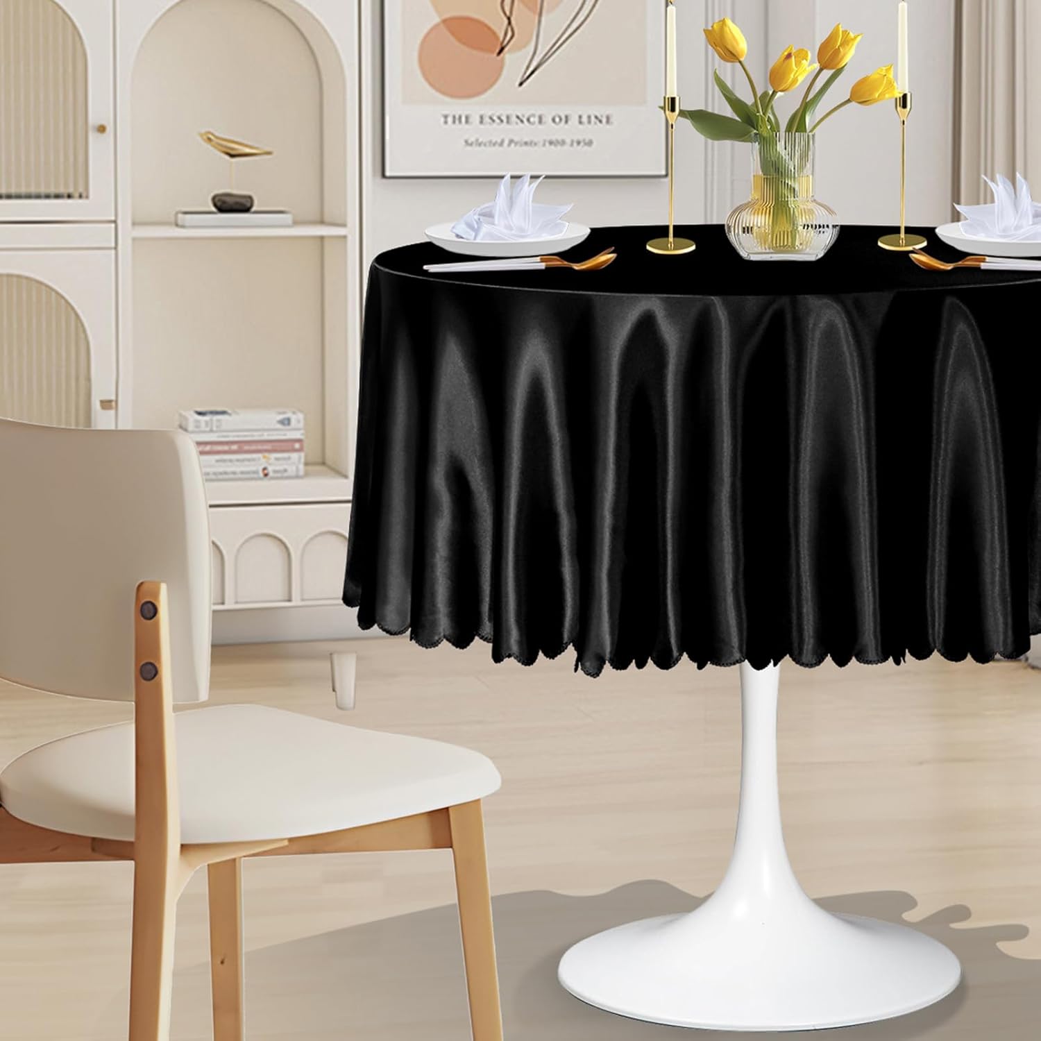 Amazon.com: Cobedzy 1 Pack 48 Inch Round Satin Tablecloth Black Satin ...