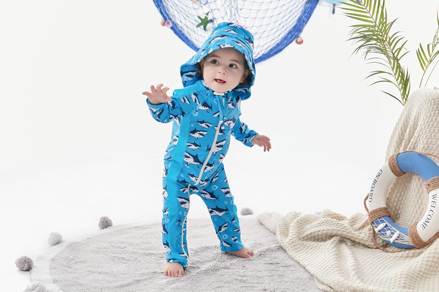 UNIFACO Baby Boy Swimsuit UPF 50+ Sun Protection One Piece Zip Bathing ...