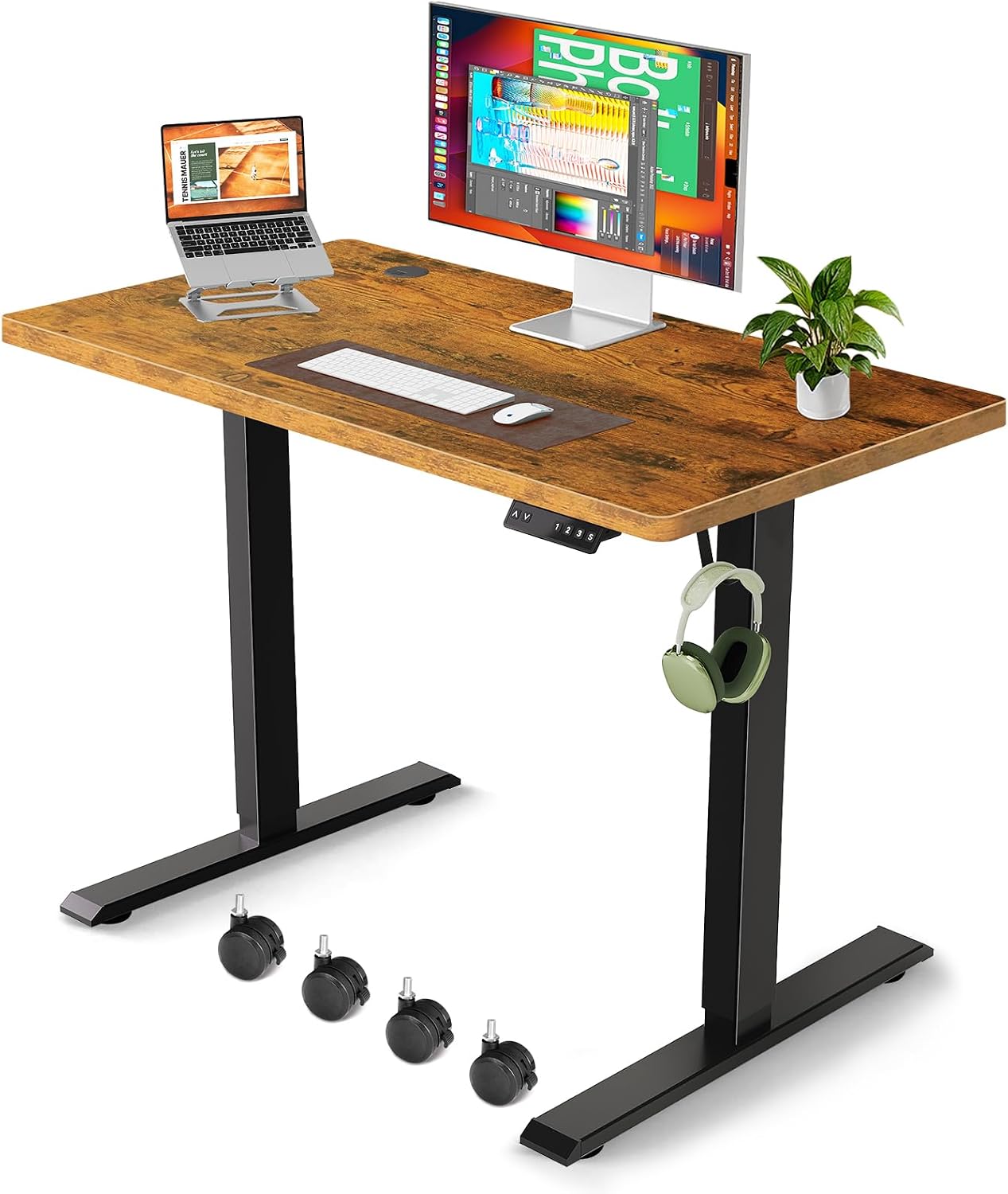 Win Up Time Whole Piece Standing Desk with Wheels- Electric Height ...