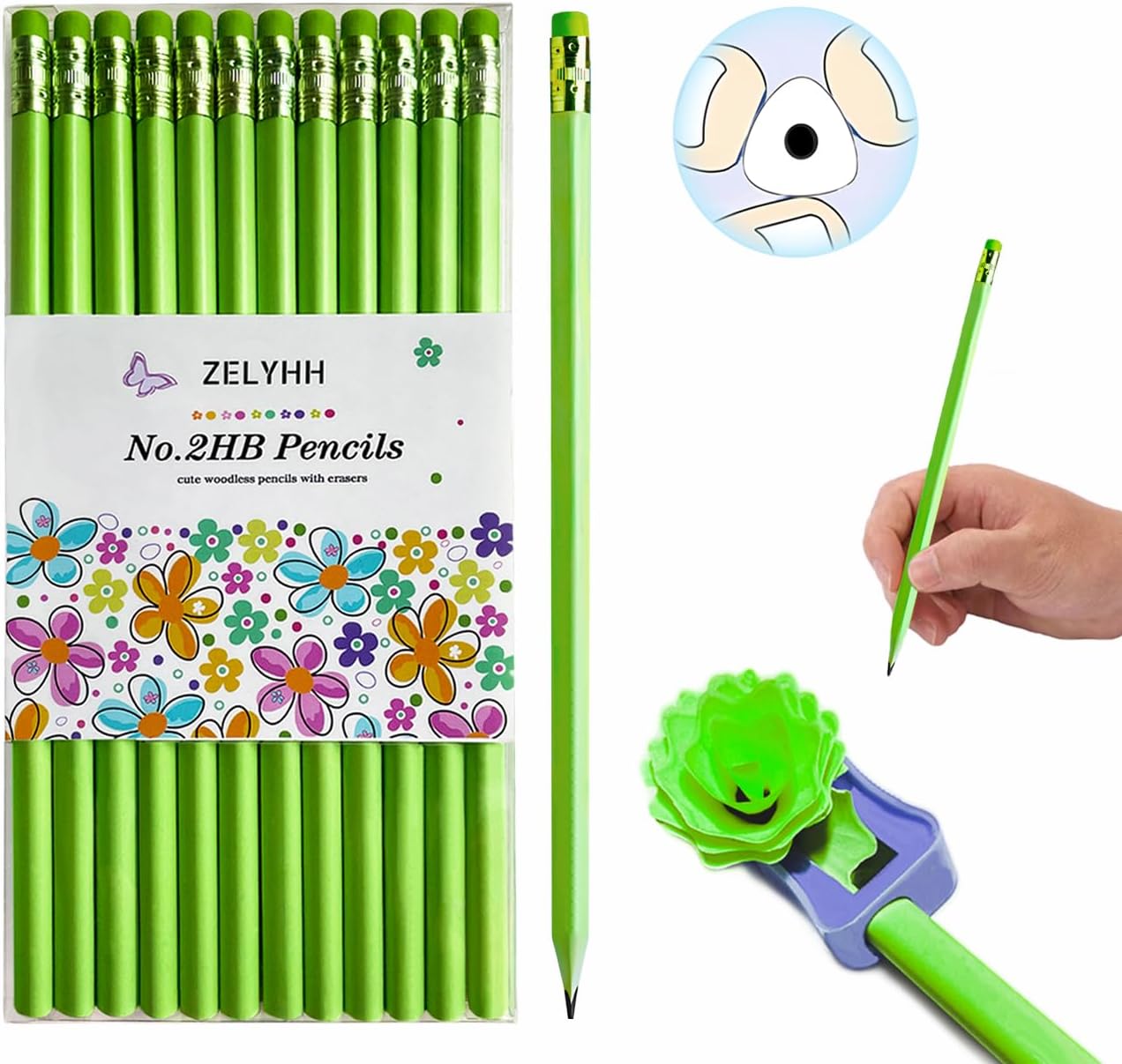 Amazon.com : ZELYHH Funny Triangle Pencils #2 Green HB Triangular ...
