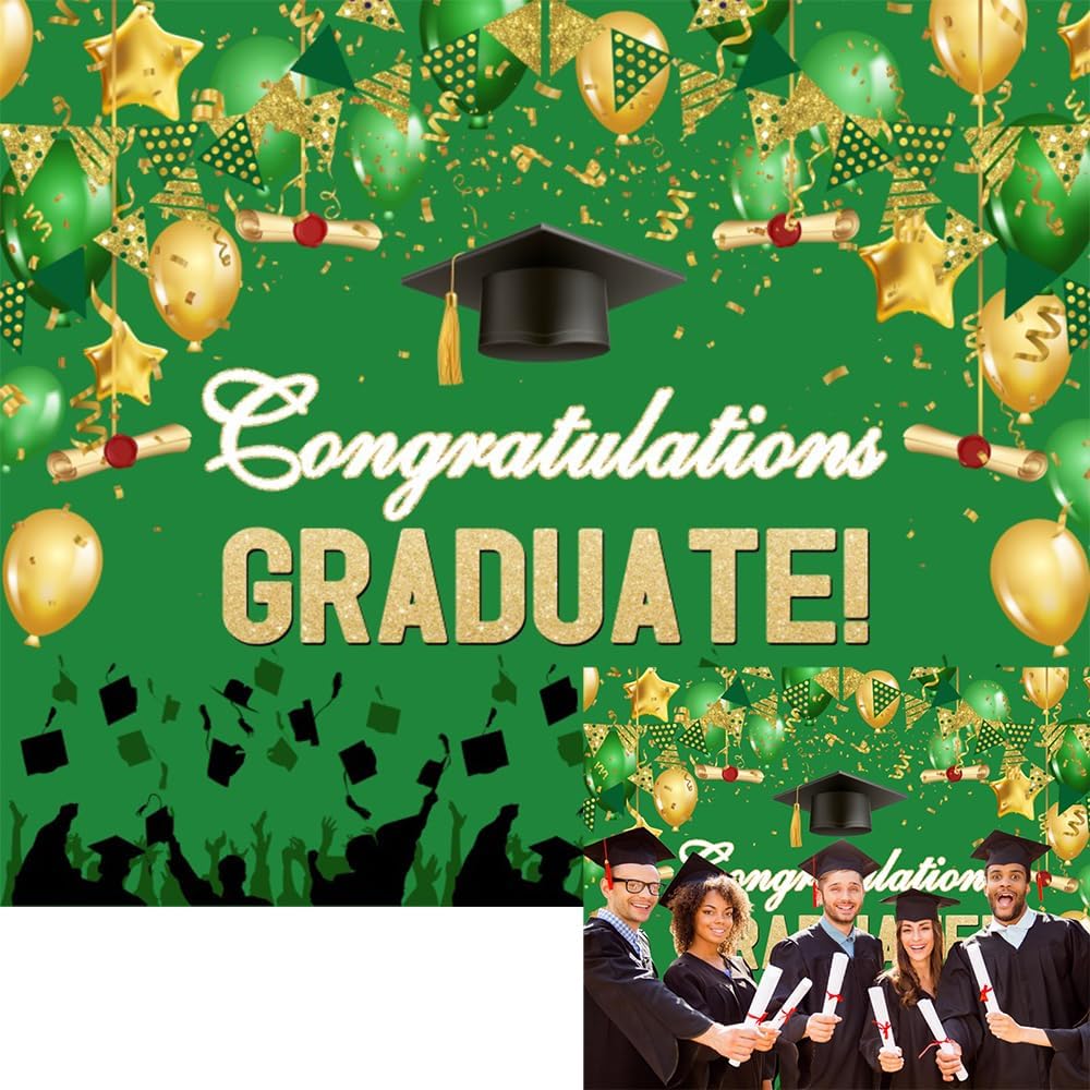 Amazon.com : Graduation Backdrop 10x8ft Class of 2024 Green and Gold ...