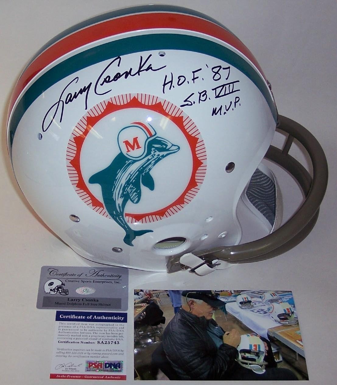 Amazon.com: Autographed Larry Csonka Helmet - 2 Bar TK Throwback Full ...