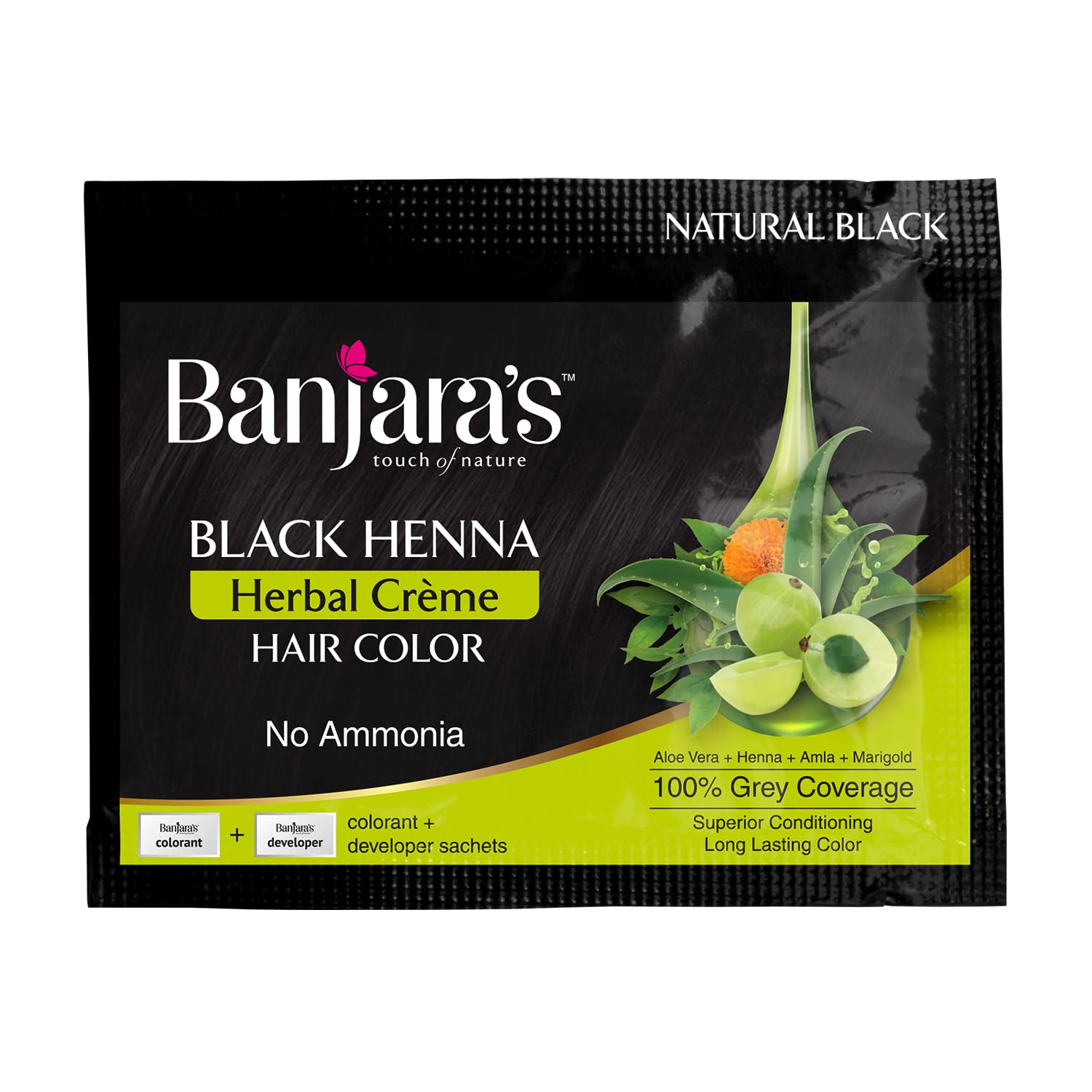 Buy Banjara's Natural Black Henna Herbal Creme Hair Color, 20 g + 20 ml ...