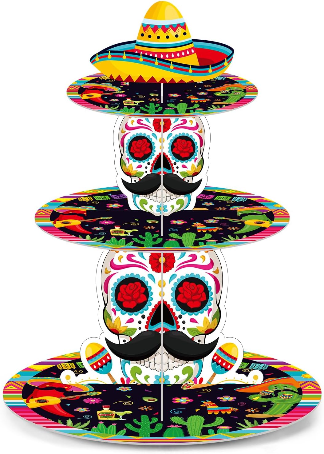 Amazon.com: WERNNSAI Mexican Fiesta 3-Tier Cupcake Stand, Yellow, Paper ...