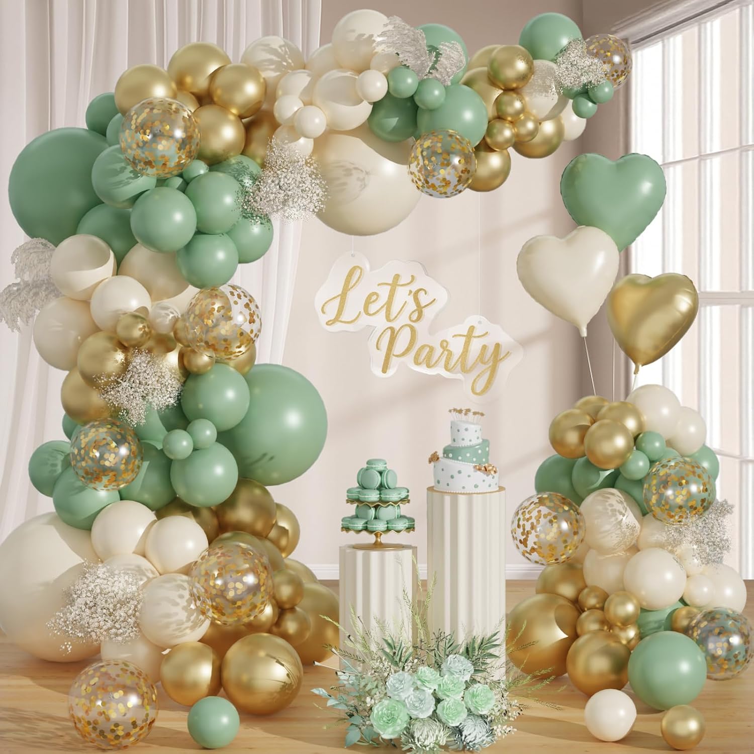 Amazon.com: Sage Green Gold Balloon Arch Kit, 109 pcs Olive Green Sand ...