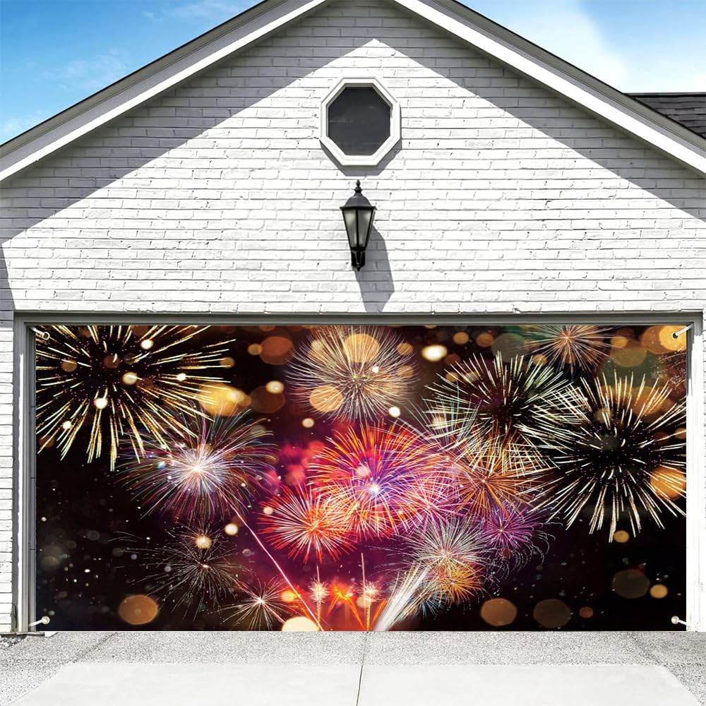 Amazon.com: DORCEV 7x16ft Gorgeous Fireworks Garage Door Banner Cover ...