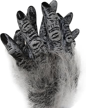 Amazon.com: Werewolf Hand Costume Gloves White Hairy Wolf Claw Hands ...