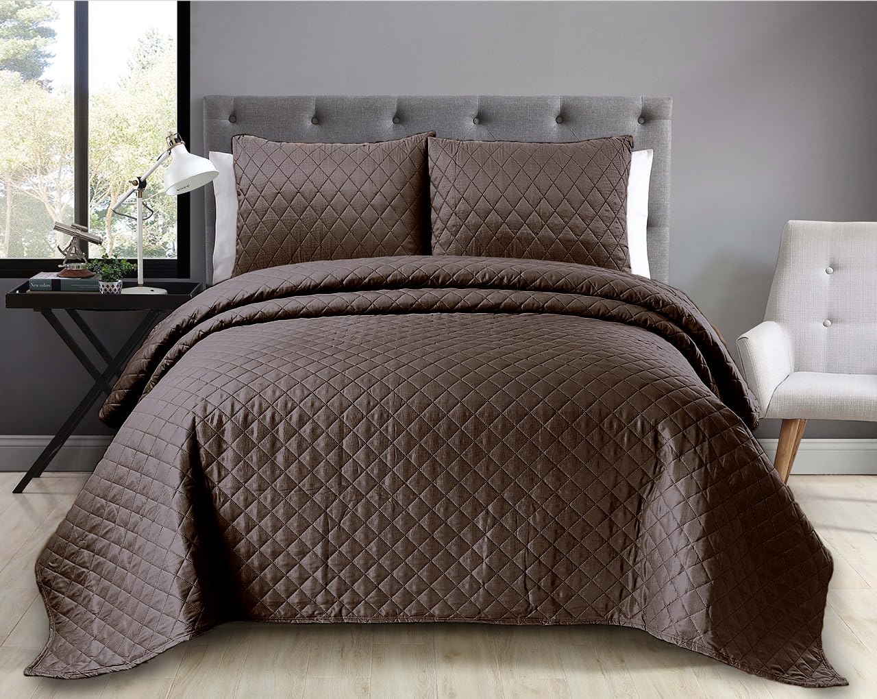 Luxury Quilted Embossed Bedspread Set with Pillow Shams - Elegant 3 ...