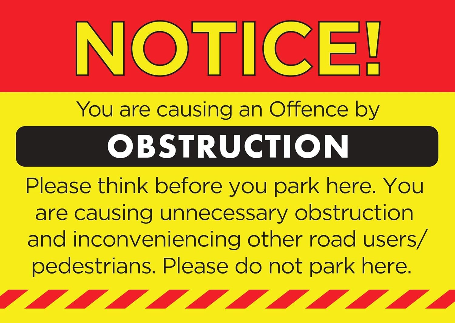 Obstruction Parking NOTICE Stickers | Pack of 10 | Blocking Violation ...