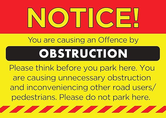 Obstruction Parking NOTICE Stickers | Pack of 10 | Blocking Violation ...