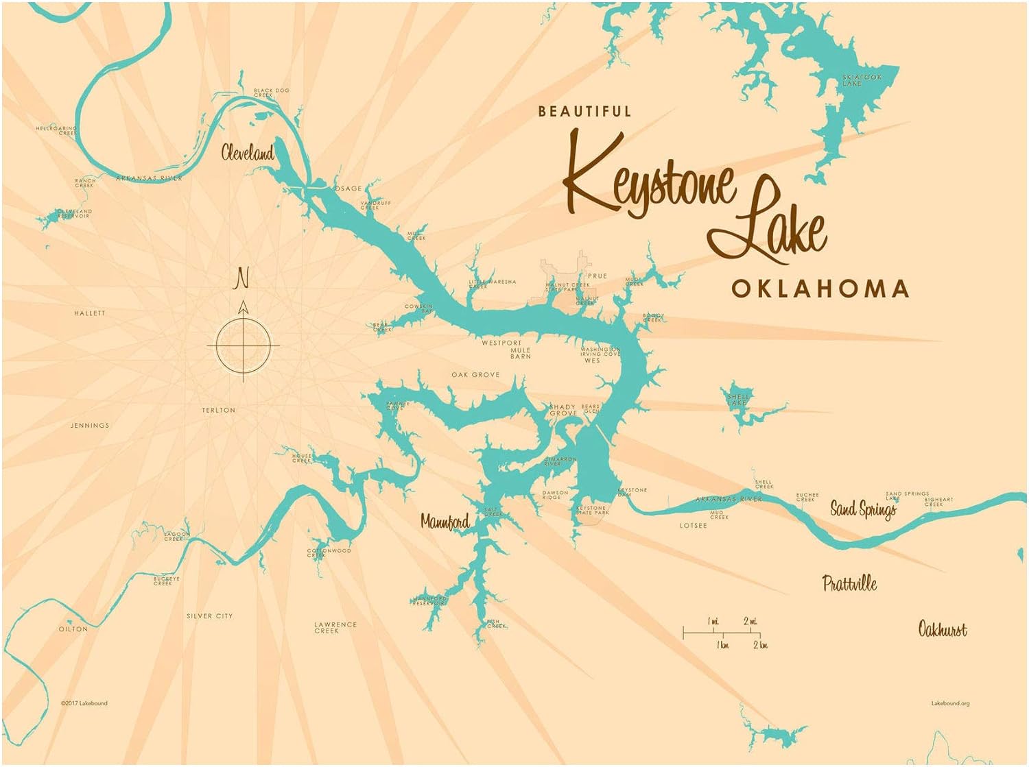 Keystone Lake Oklahoma Map Giclee Art Print Poster by Lakebound 18" x ...