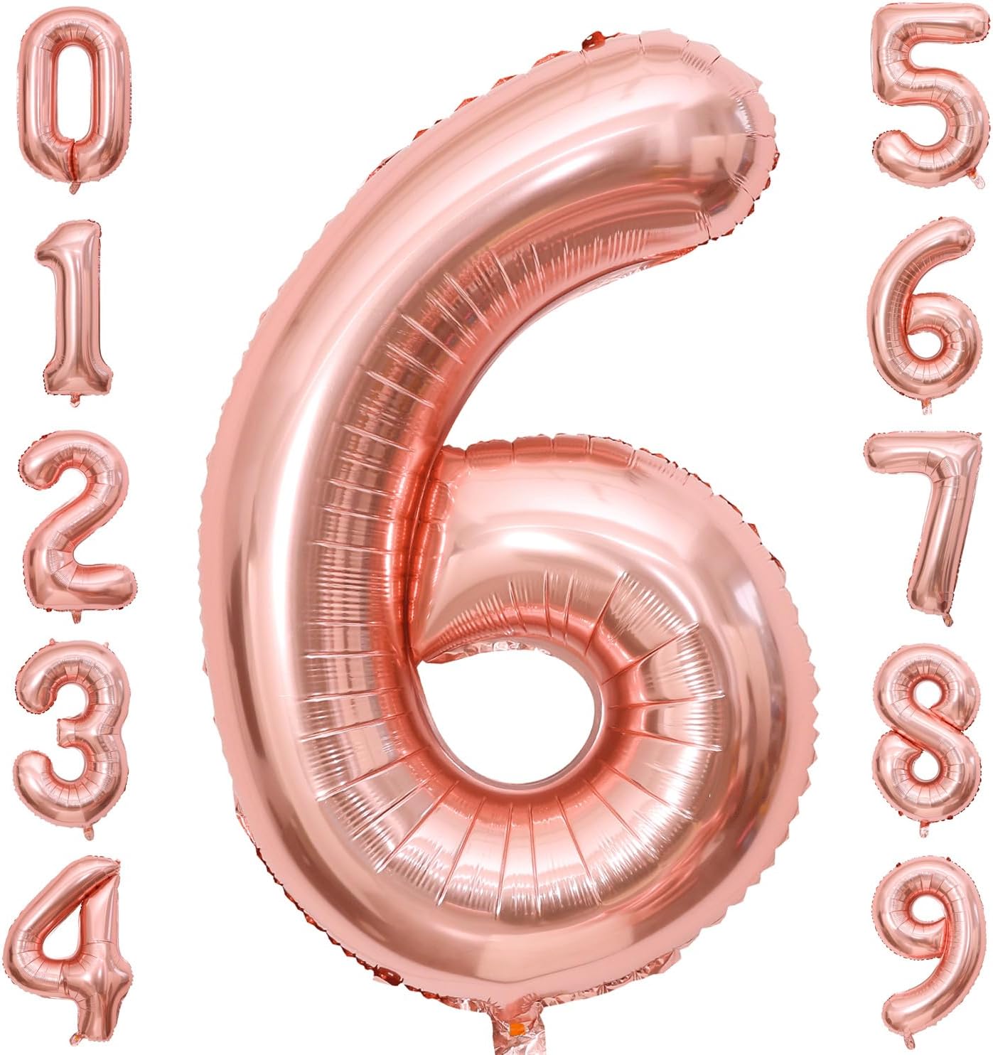 Amazon.com: Rose Gold 6 Number Balloons,40 Inch Big 6 Balloon Numbers ...
