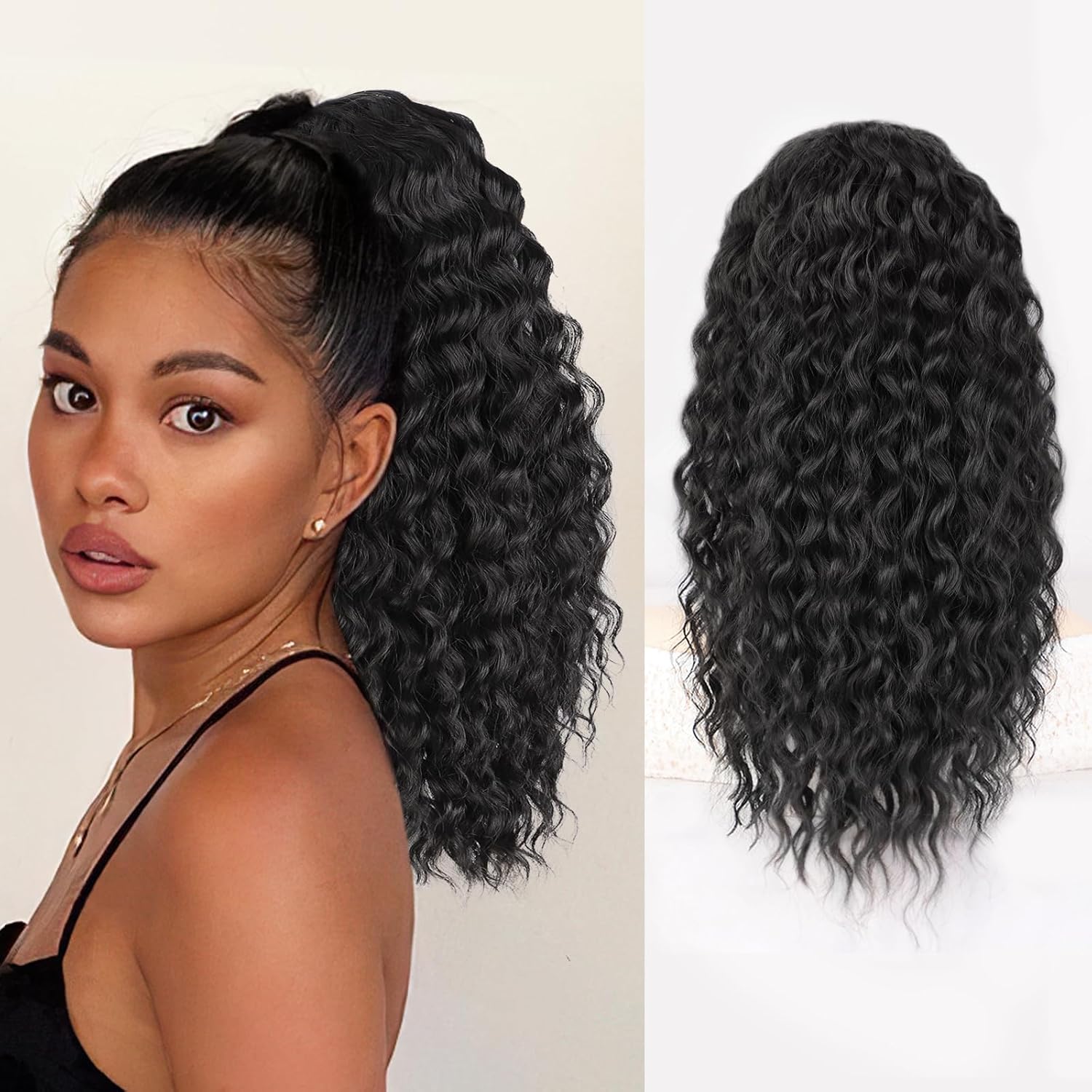 Amazon.com : AISI BEAUTY Black Ponytail Extension Curly Drawstring ...