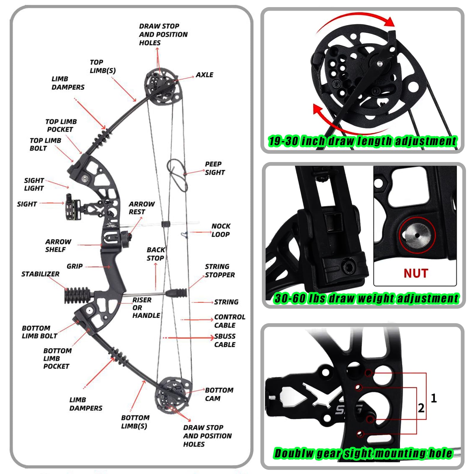 SOPOGER Archery Compound Bows for Adult - Compound Bow Package Kit Full ...