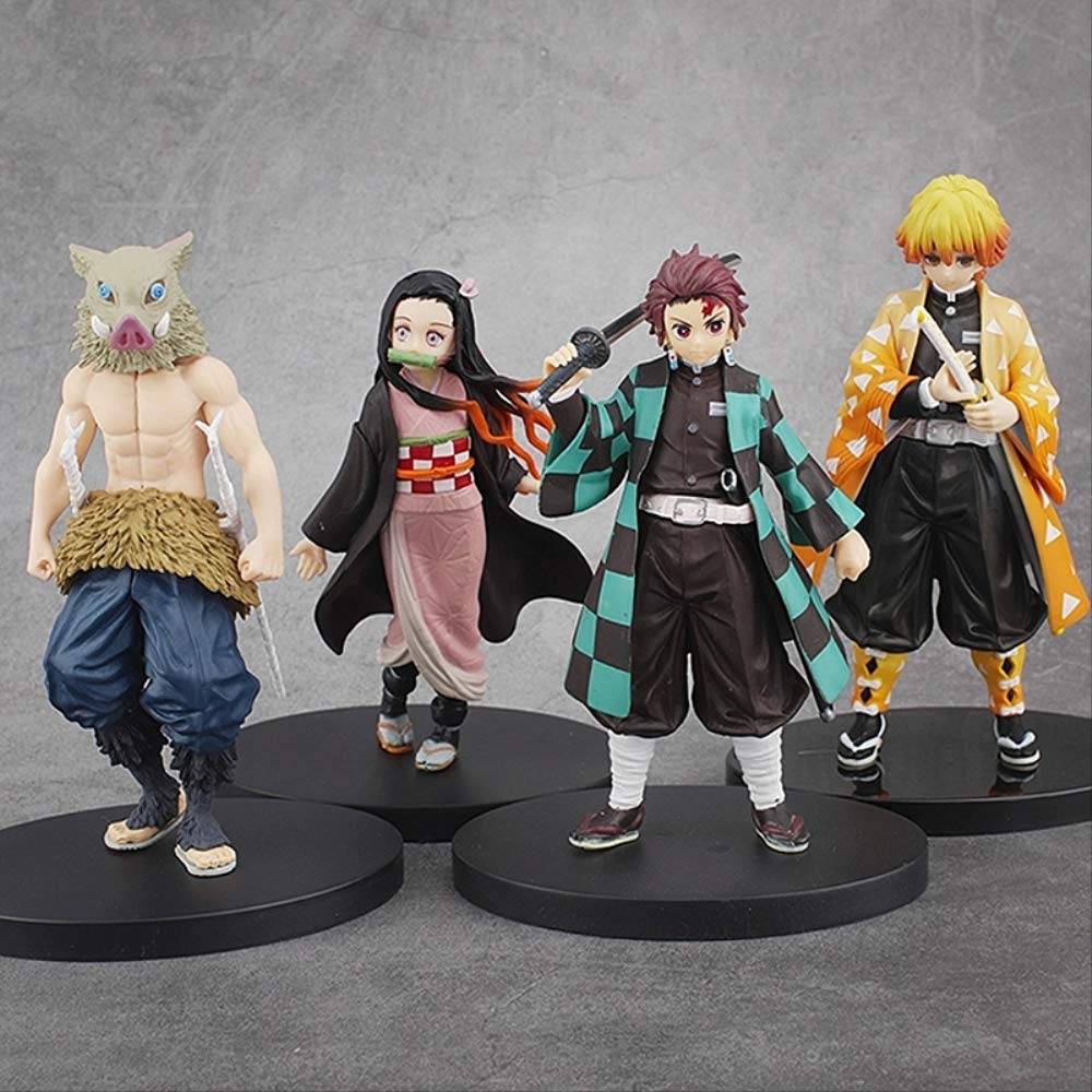 Buy 4Pcs Kimetsu No Yaiba Figure 15Cm, Tanjirou Nezuko Inosuke Figurine ...