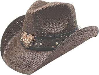 YUMI Womens Toyo Straw Western Cowgirl Hat/Crochet Toyo Straw/Heart ...