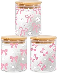 Amazon.com: JarThenaAMCS 3 Pcs Pink Bow Glass Storage Jars with ...