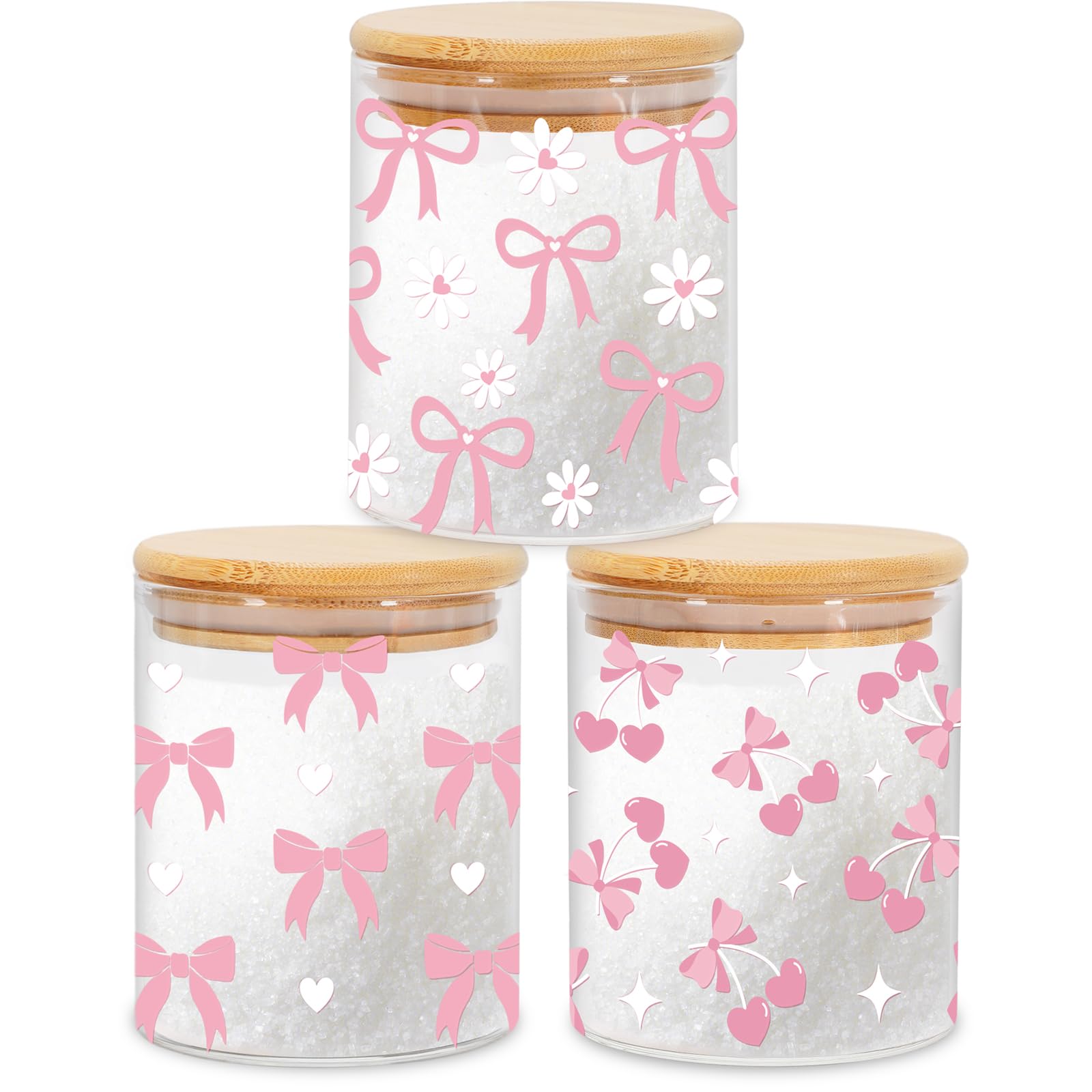 Amazon.com: JarThenaAMCS 3 Pcs Pink Bow Glass Storage Jars with ...