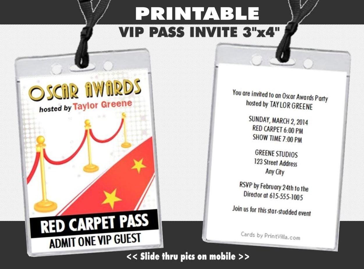 Buy Red Carpet Oscar Awards Party VIP Pass Invitation, Printable Online ...