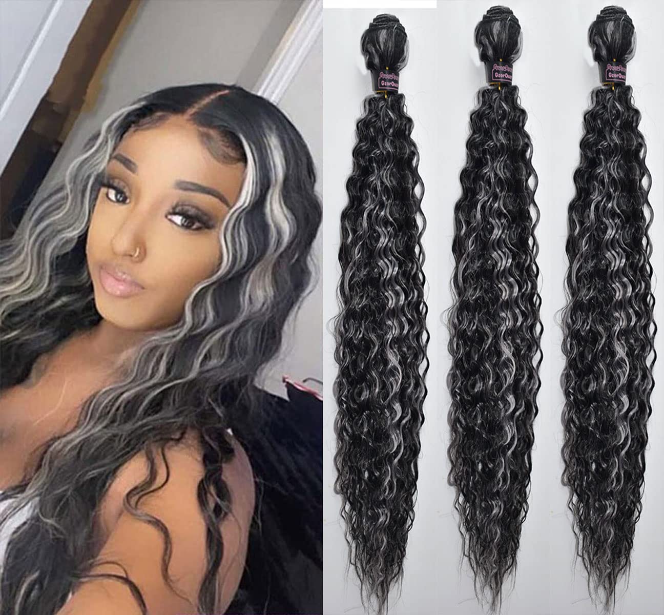 Amazon.com : Human Hair Bundles Grey Hair Bundle Deep Wave Hair Weaves ...