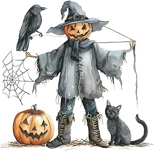 Amazon.com: 2 Sheets Halloween Wall Stickers Pumpkin Scarecrow Crow ...