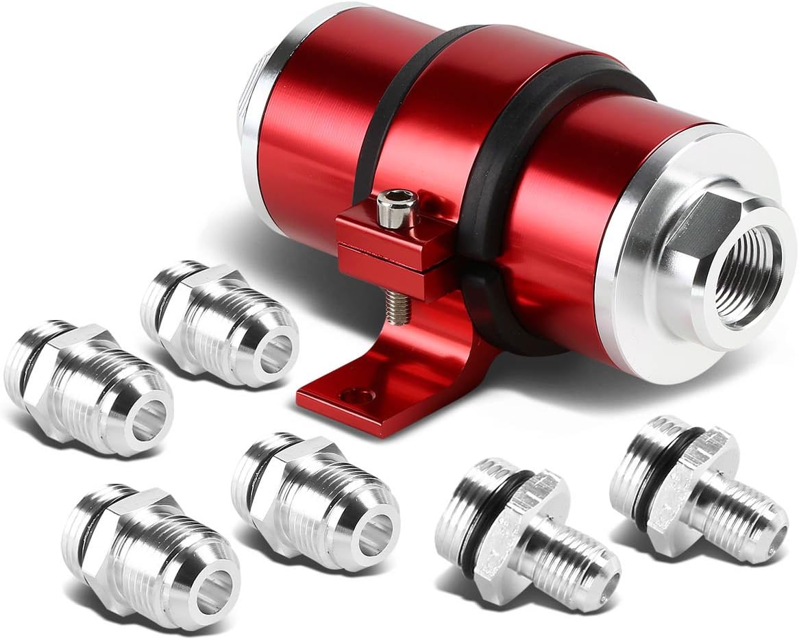 DNA Red AN6/AN8/AN10 Billet Aluminum Inline Fuel Filter+Bracket, Fuel ...