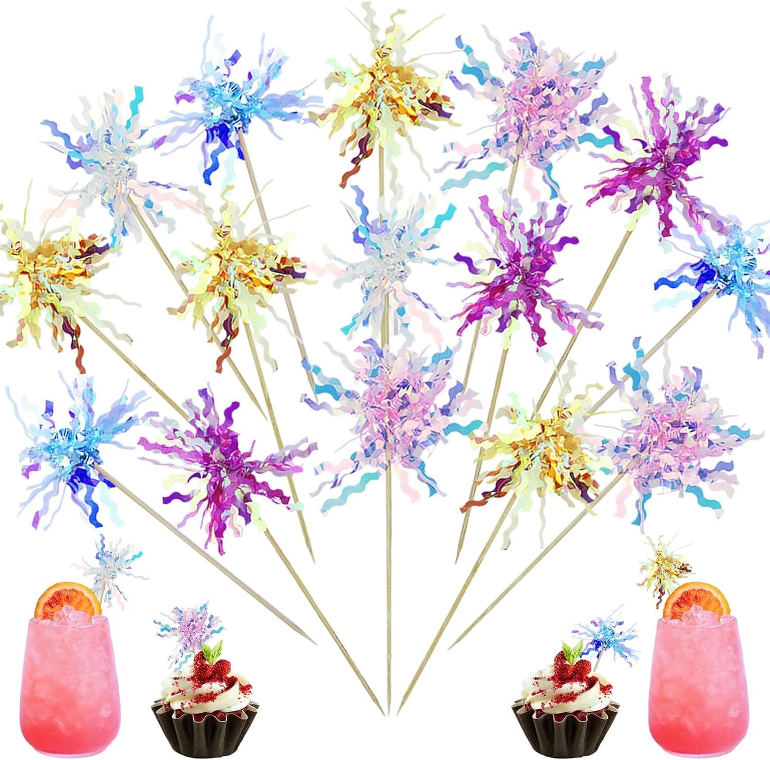 Amazon.com: SHEHARUHI 50 Pcs Foil Firework Cupcake Toppers, Glitter ...