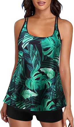 Amazon.com: Rvidbe Womens Tankini Bathing Suits 2 Piece Modest Tummy ...