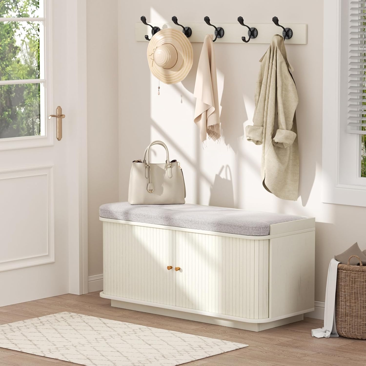 Amazon.com: AKMAKM 39.4" Shoe Storage Bench Cream White | Entryway ...