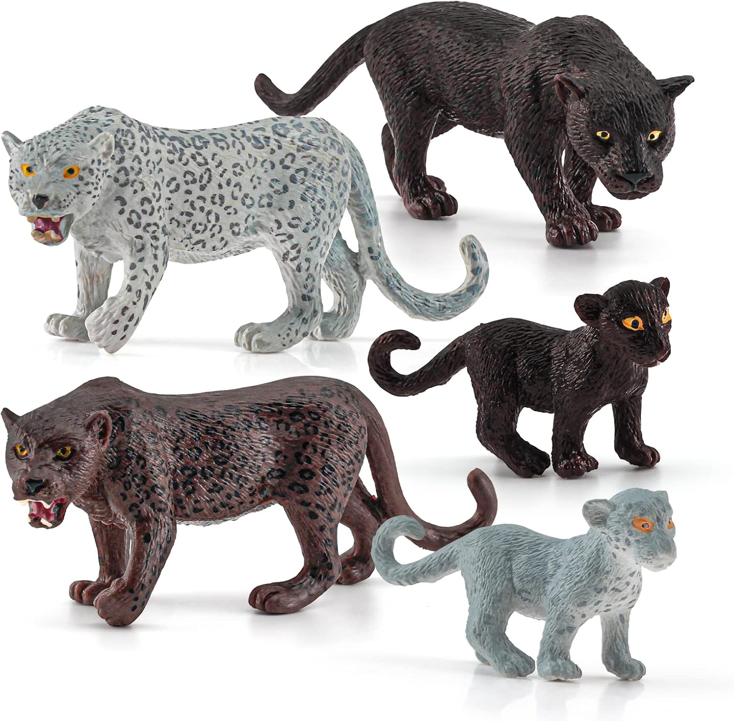 Amazon.com: BRETOYIN Snow Leopard Figure Black Panther Figurine 5PCS ...