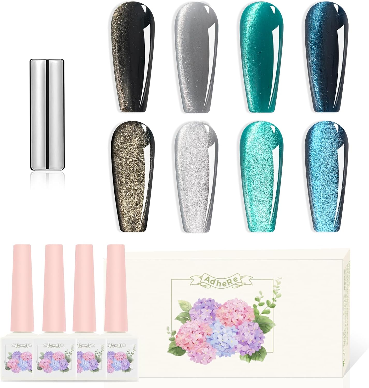 Adhere 12ml 4 Colors Cat Eye Nail Polish Gel Kit - Magnetic Silver ...