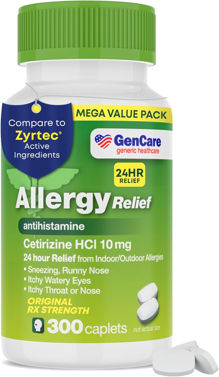 Amazon.com: GenCare - Cetirizine HCL 10 mg (300 Caplets) - 24 Hour ...