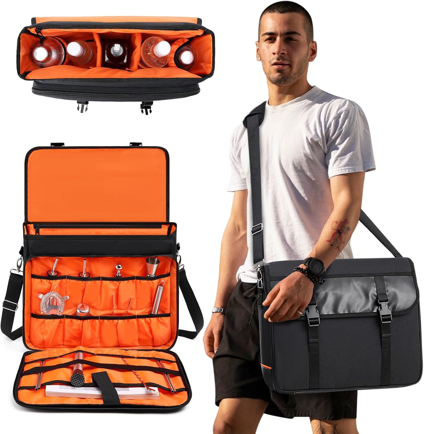 Amazon.com: qozabualy Bartender Messenger Kit Bag with Bottle ...