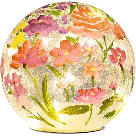 Berscah Glass Ball Light Crackle Led Night Light Flower Grass Pattern