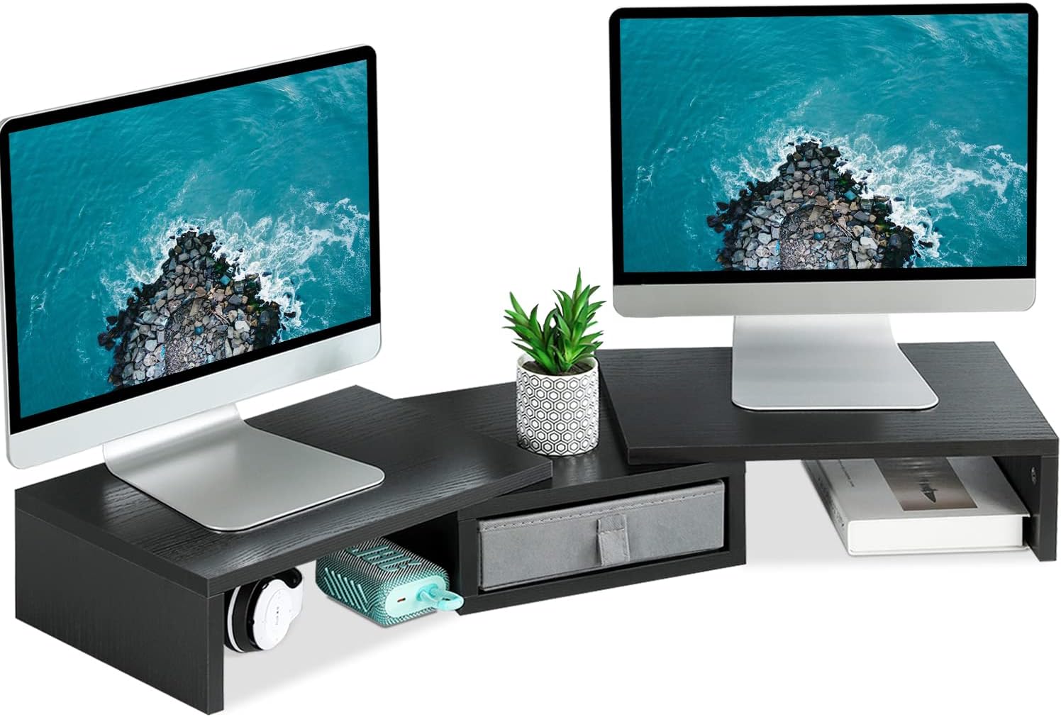 Amazon.com: MARTY Dual Monitor Stand, Monitor Riser with Drawer Length ...